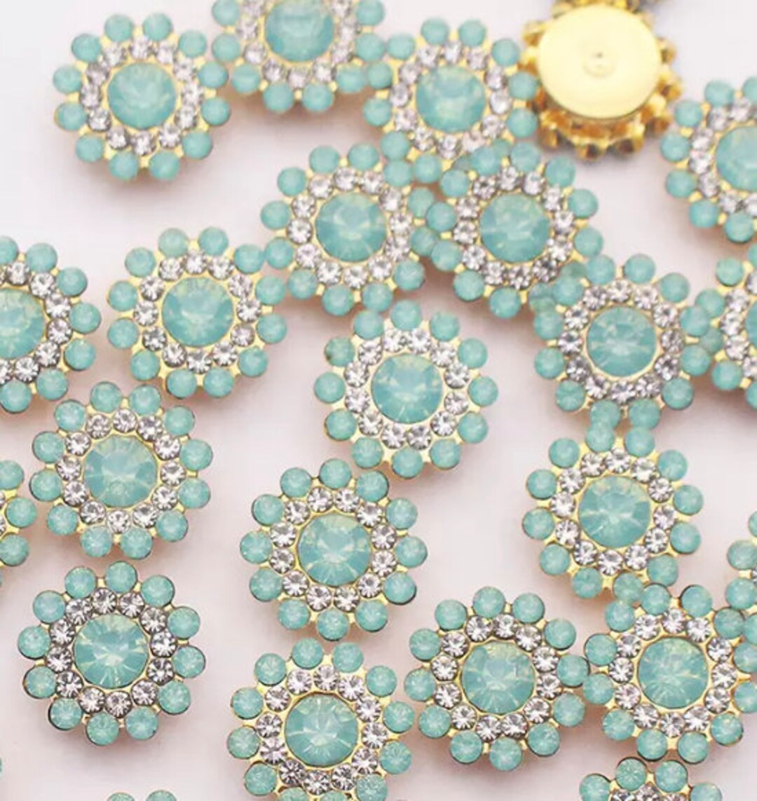 Opal Mint Green Crystal Daisy Flower Charms Sew on Glue on Dangles ...