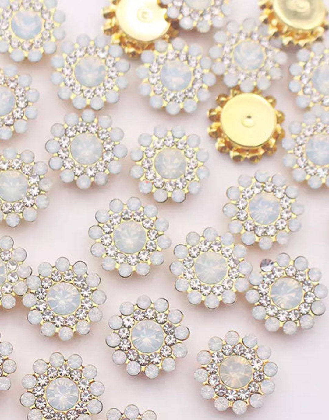 Opal White Crystal Daisy Flower Charms Sew on Glue on Pendants Supplies ...