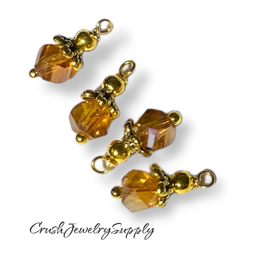 Orange Crystal Drops: Gold Bead Caps, Faceted Dangles - Etsy