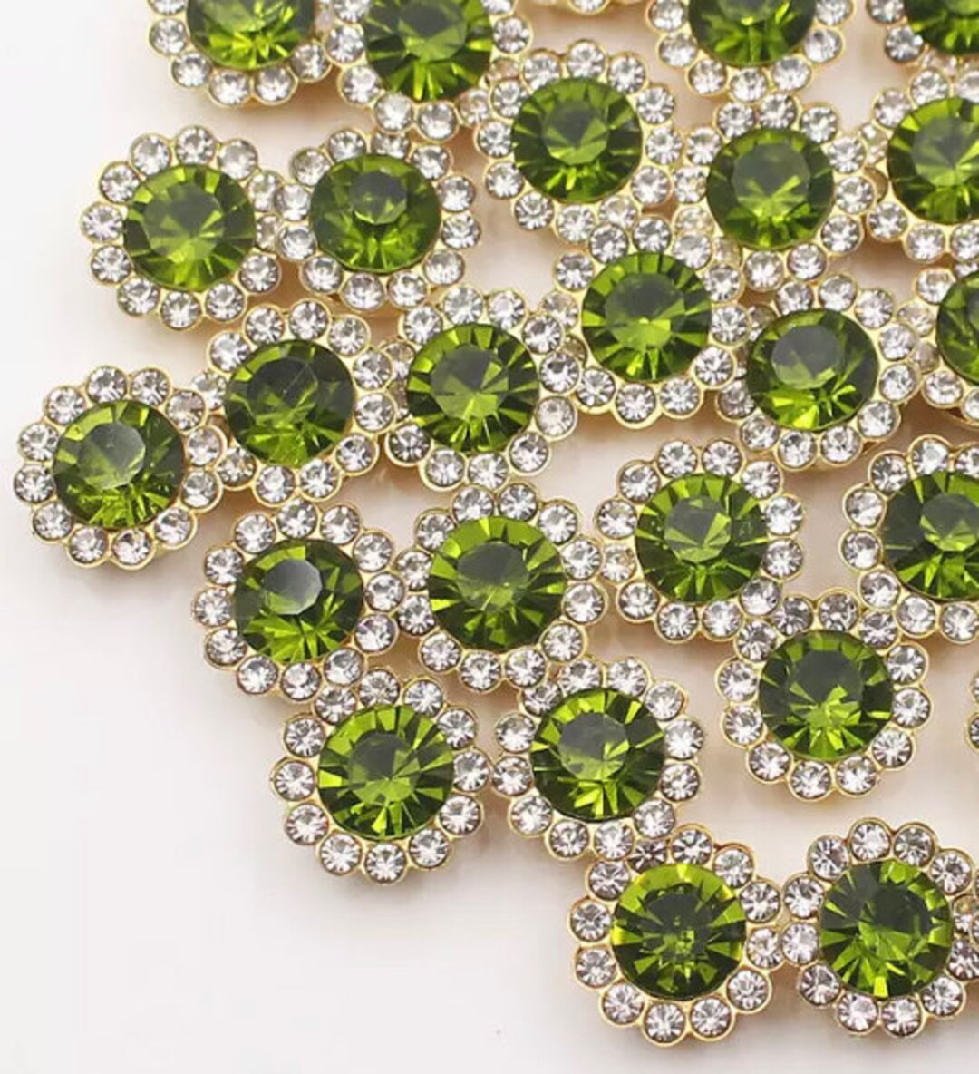 Olive Green Crystal Daisy Flower Charms Sew on Glue on Jewelry Making ...