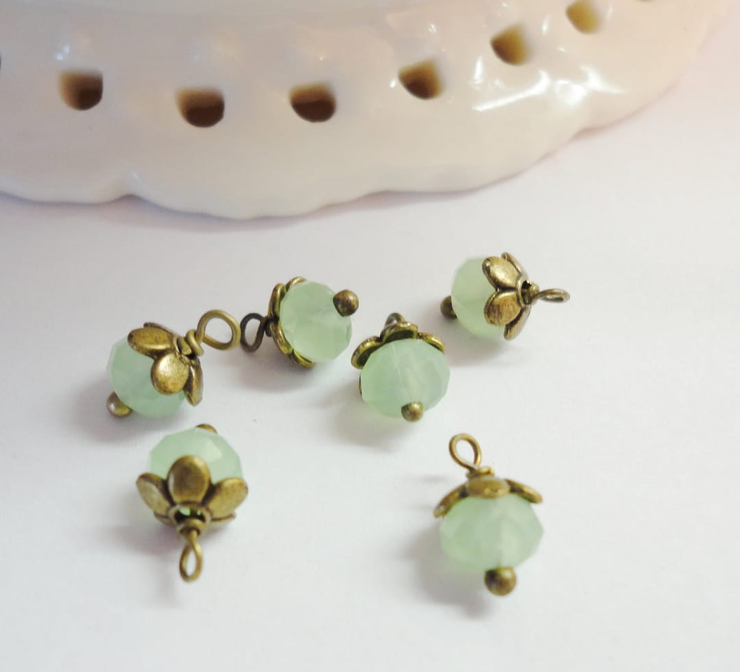 Petite Mint Green Crystals Bead Dangles Jewelry Making Supplies Pendant ...