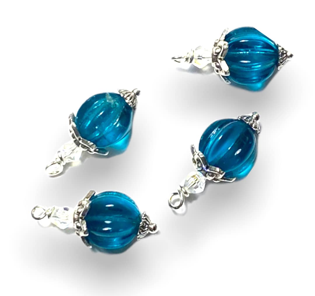 Teal Blue Melon Charms Bead Faceted Small Dangle Beads Jewelry Making ...