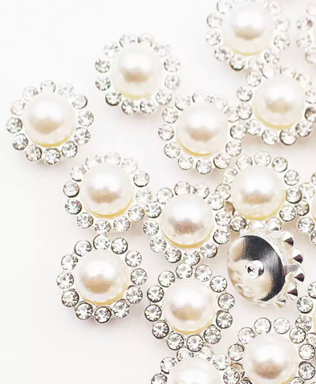 White Pearl Crystal Daisy Flower Charms Sew on Glue on Jewelry Making ...
