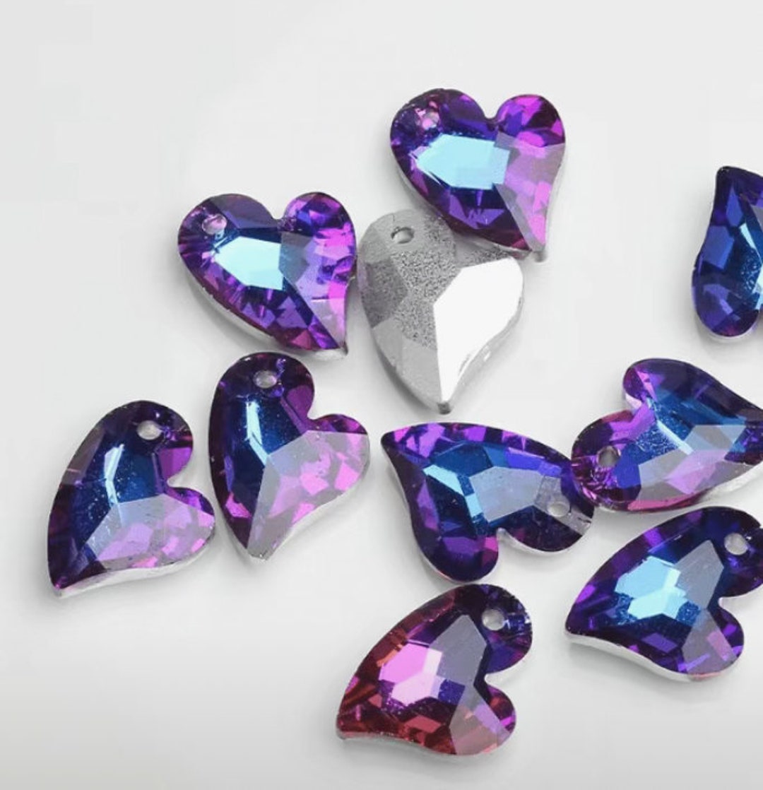 Purple Blue Crystal Heart Charms - Jewelry Making - Brass - Lucite ...