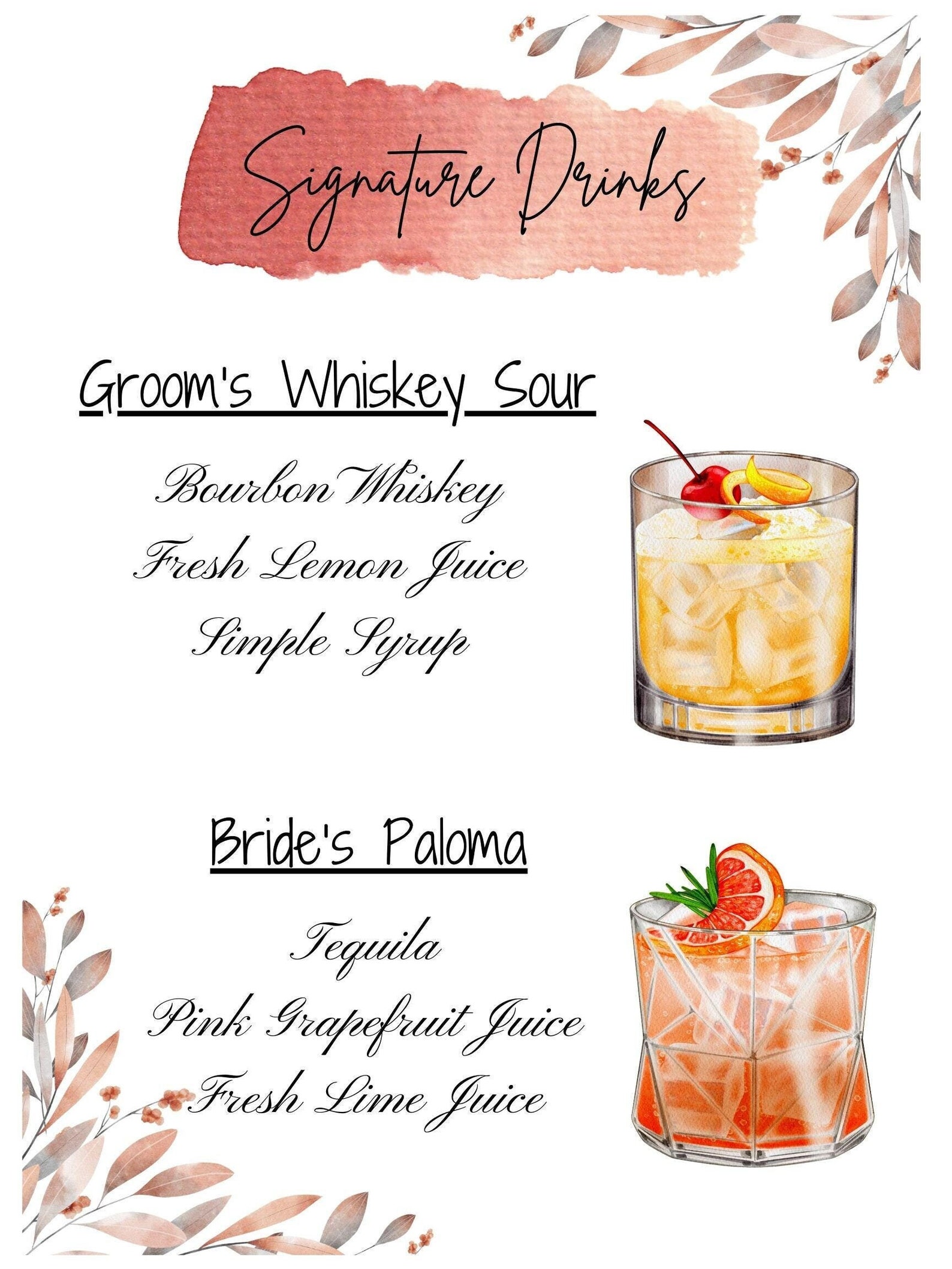 Bride and Groom Signature Drinks - Etsy