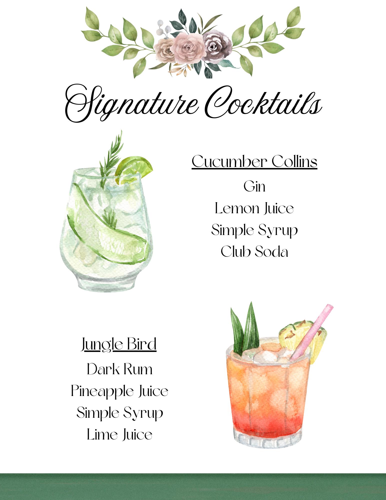 2 Signature Cocktails Menu - Etsy