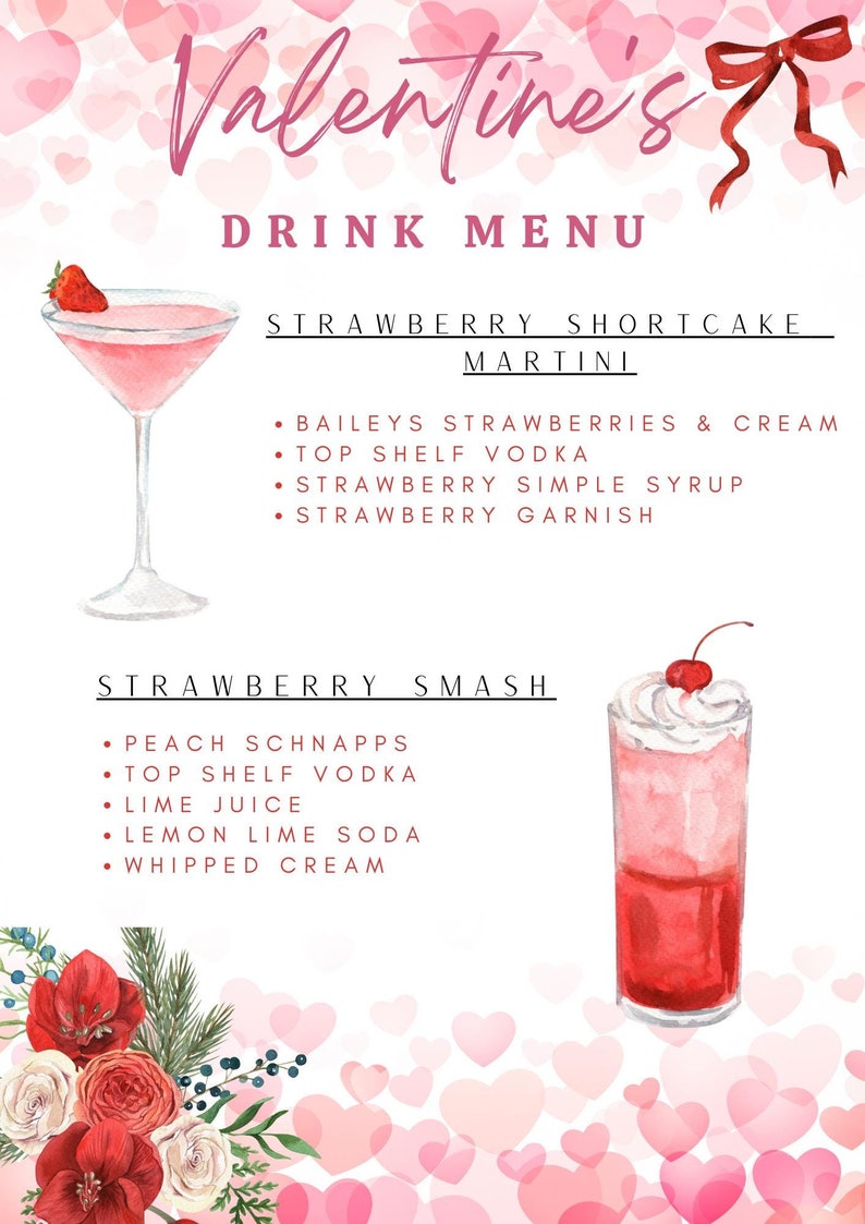 Valentine's/galentine's Day Drinks Menu - Etsy