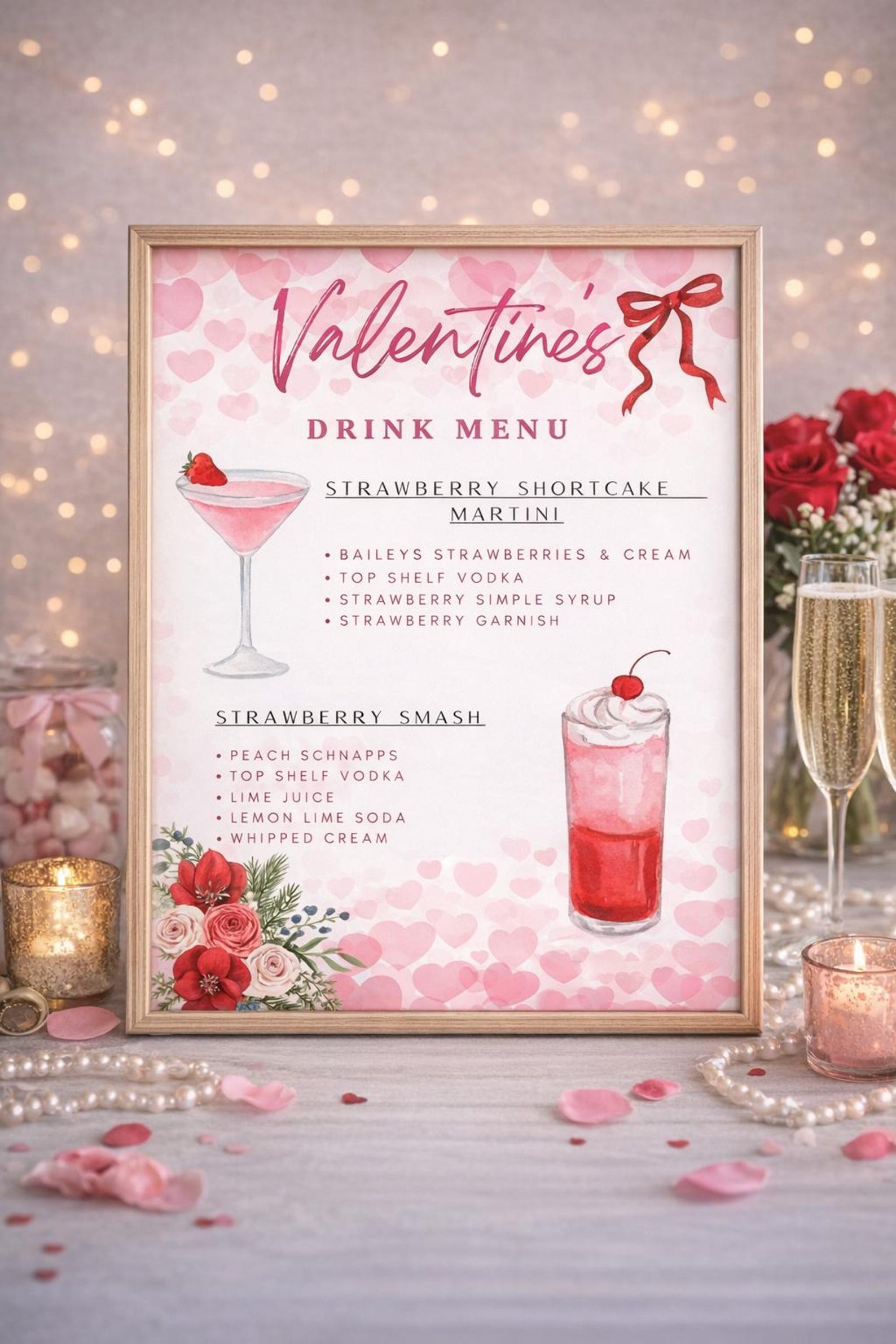 Valentine Cocktail Menu Printable | 5x7 8x10 11x14 A4 Bar Sign ...