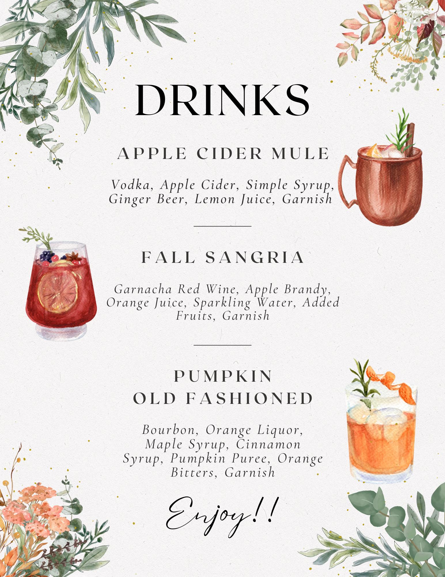Fall Drink Menu Options - Etsy
