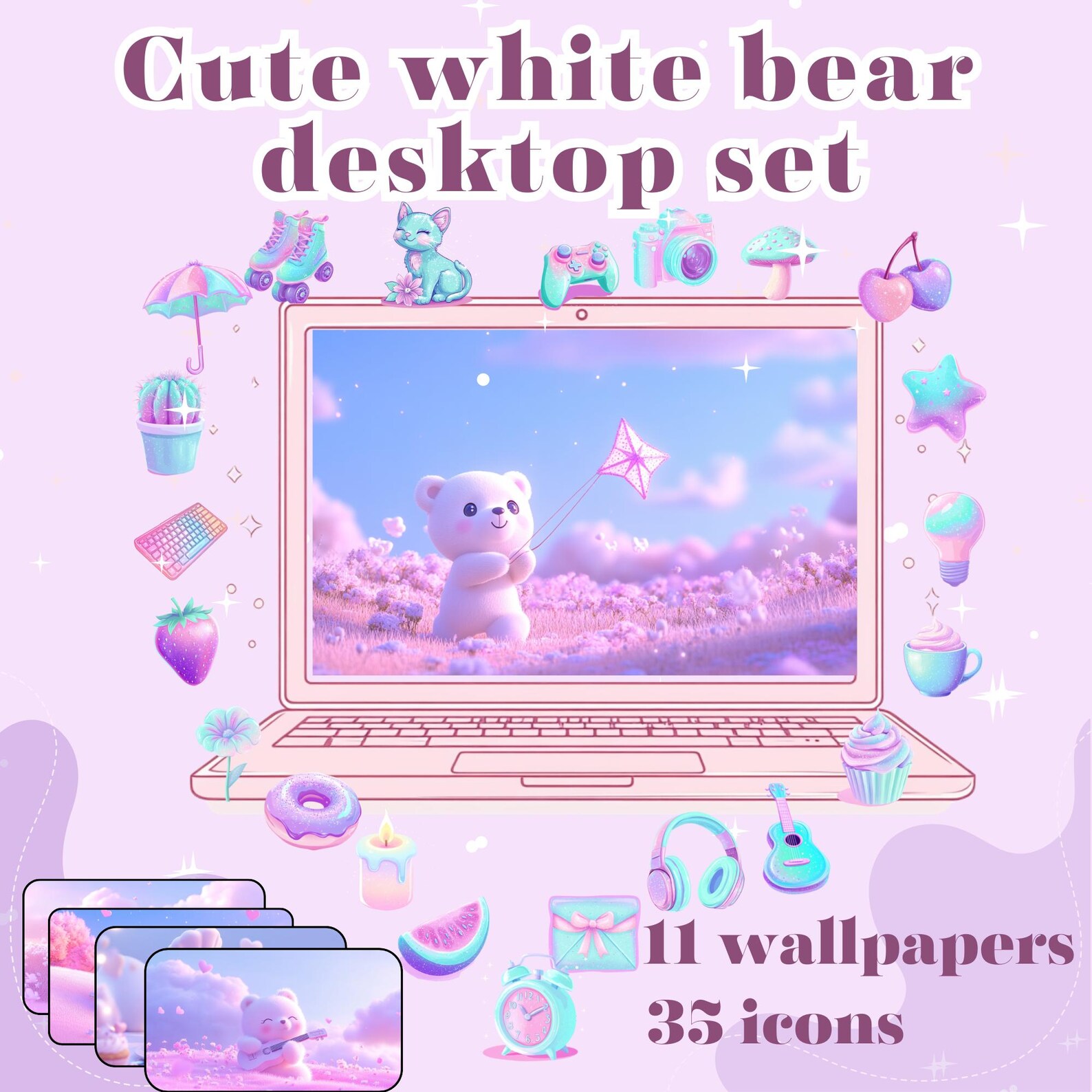 Cutecore Desktop Icons MacBook Wallpaper - Etsy