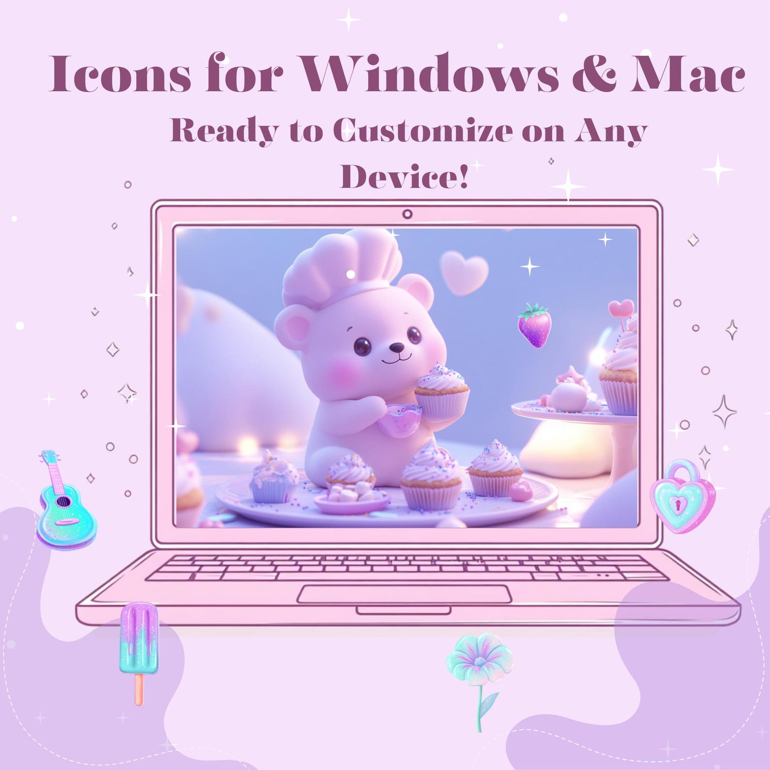 Cutecore Desktop Icons MacBook Wallpaper - Etsy