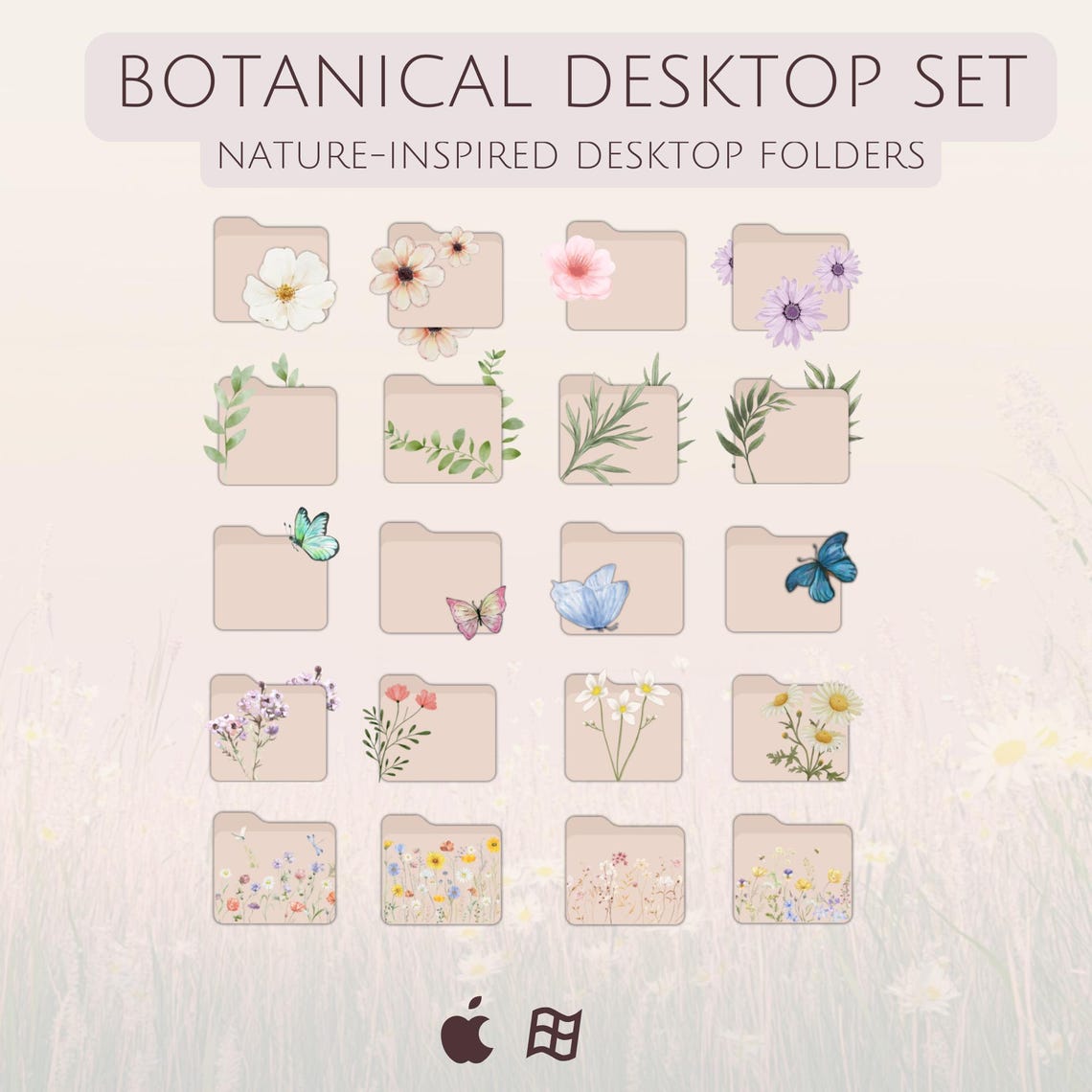 Botanical Desktop Icons and Wallpapers, Nature-inspired Folder Icons ...