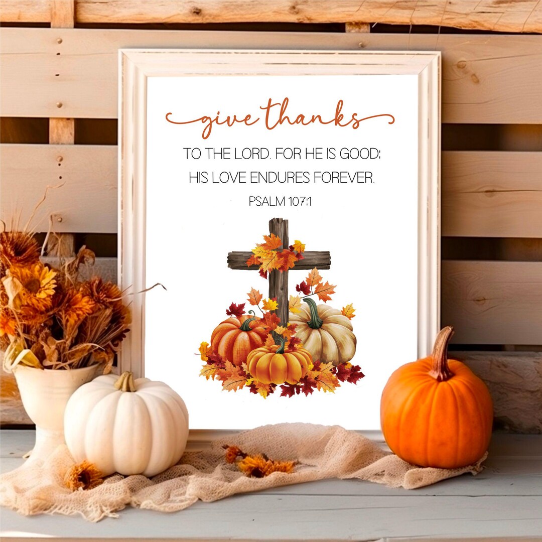 Give Thanks to the Lord Wall Art With Pumpkins and Cross | Autumn ...