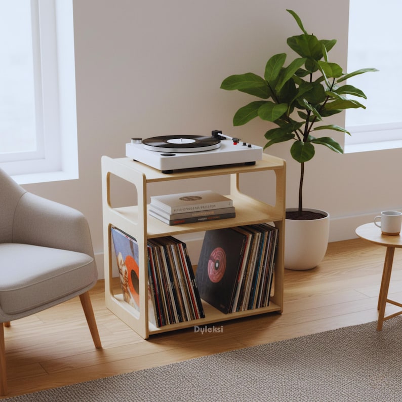 Mid-century Modern Wooden Record Player Stand – Handcrafted Turntable ...