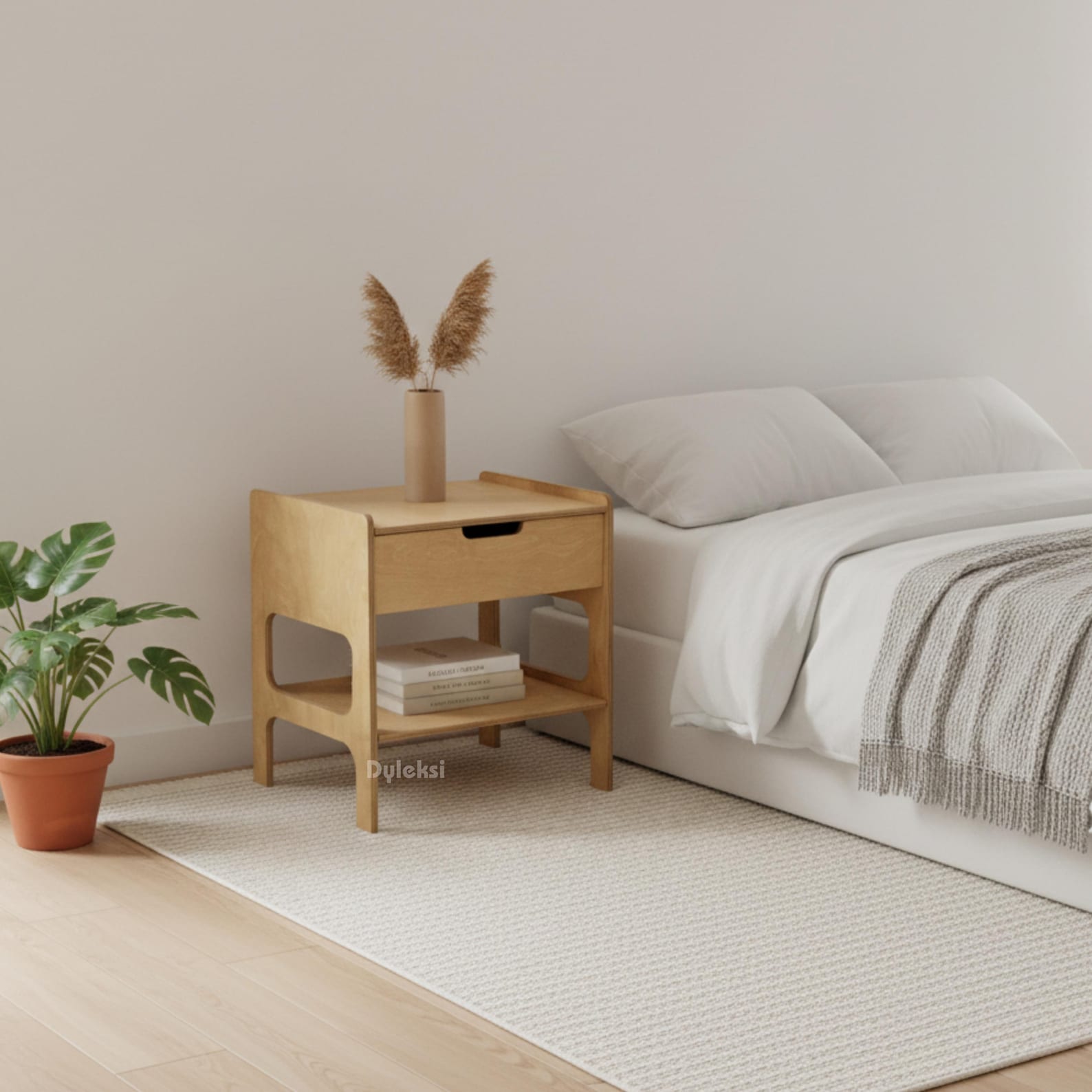 Wooden Bedside Table With Drawer, Bedroom Nightstand, Wood Side Table ...