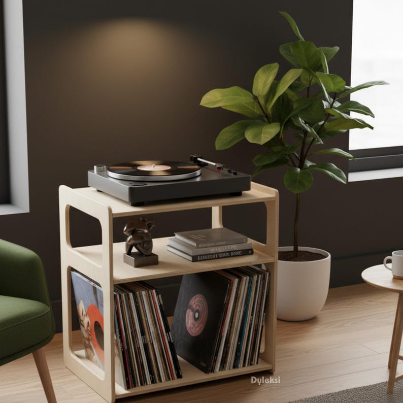 Mid-century Modern Wooden Record Player Stand – Handcrafted Turntable ...