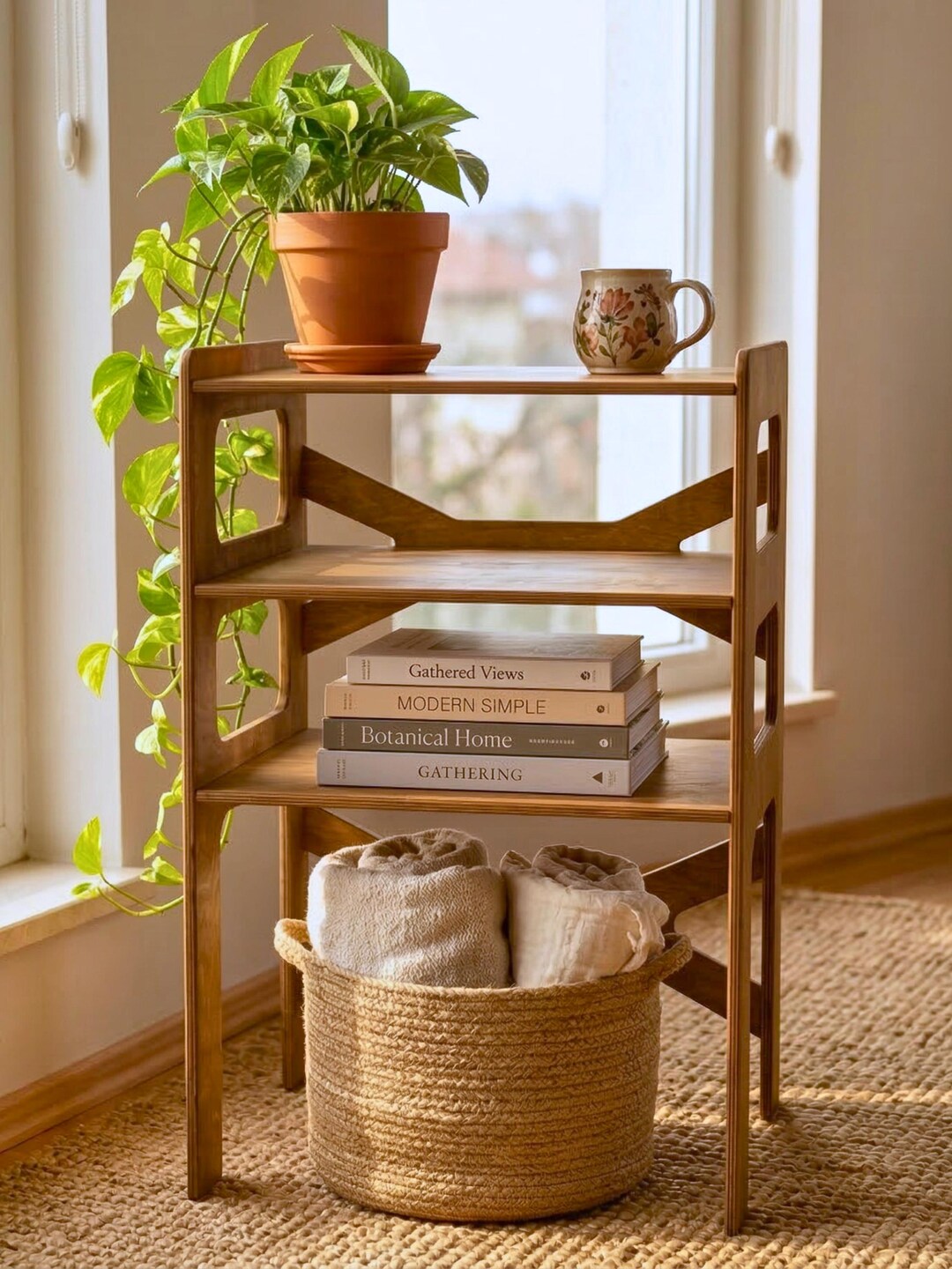 Record Player Stand & Audio Console, Wide Bookcase, Entryway Organizer ...