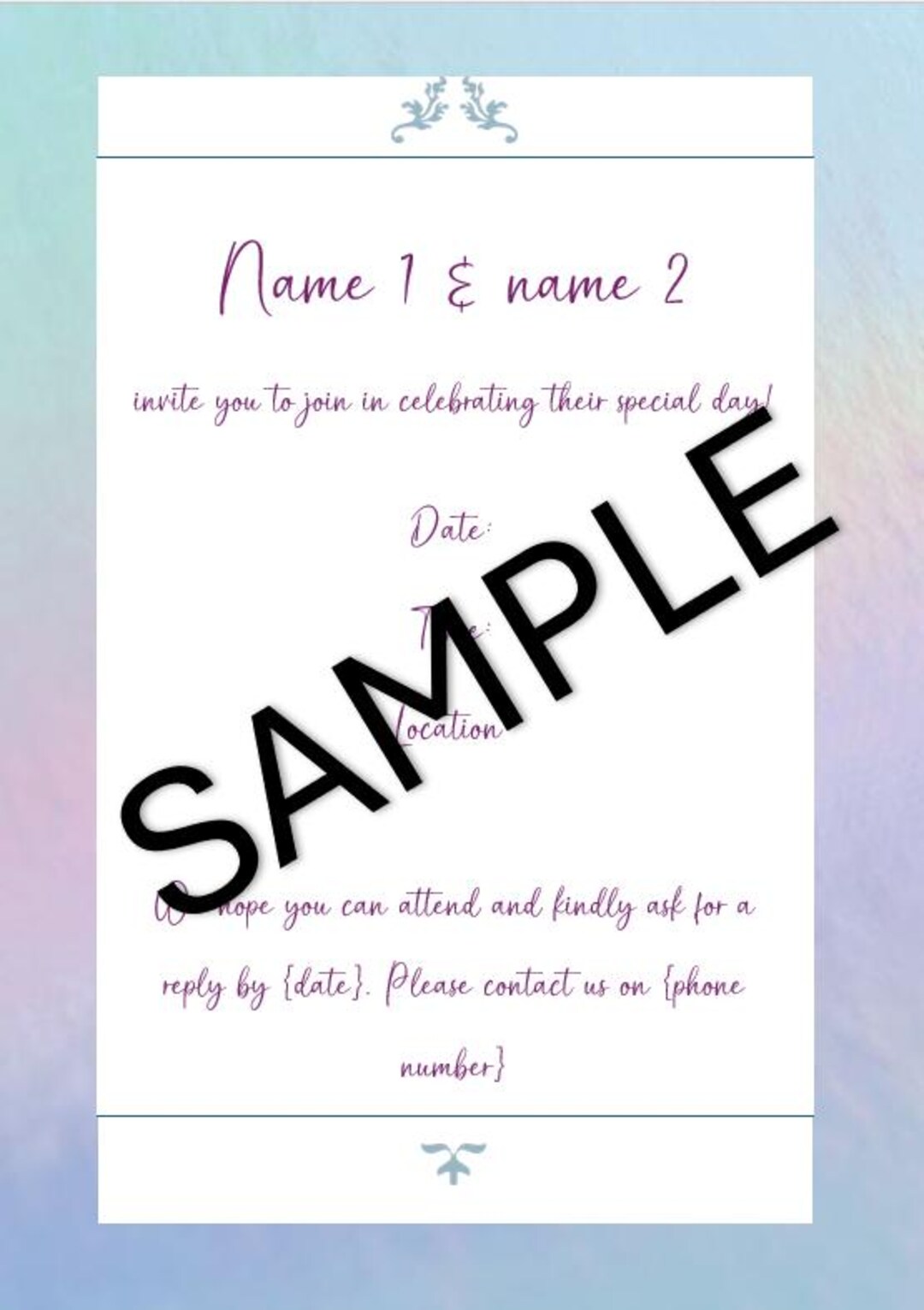 Pastel Colour Event Invitation - Virtual Downloadable and Editable - Etsy