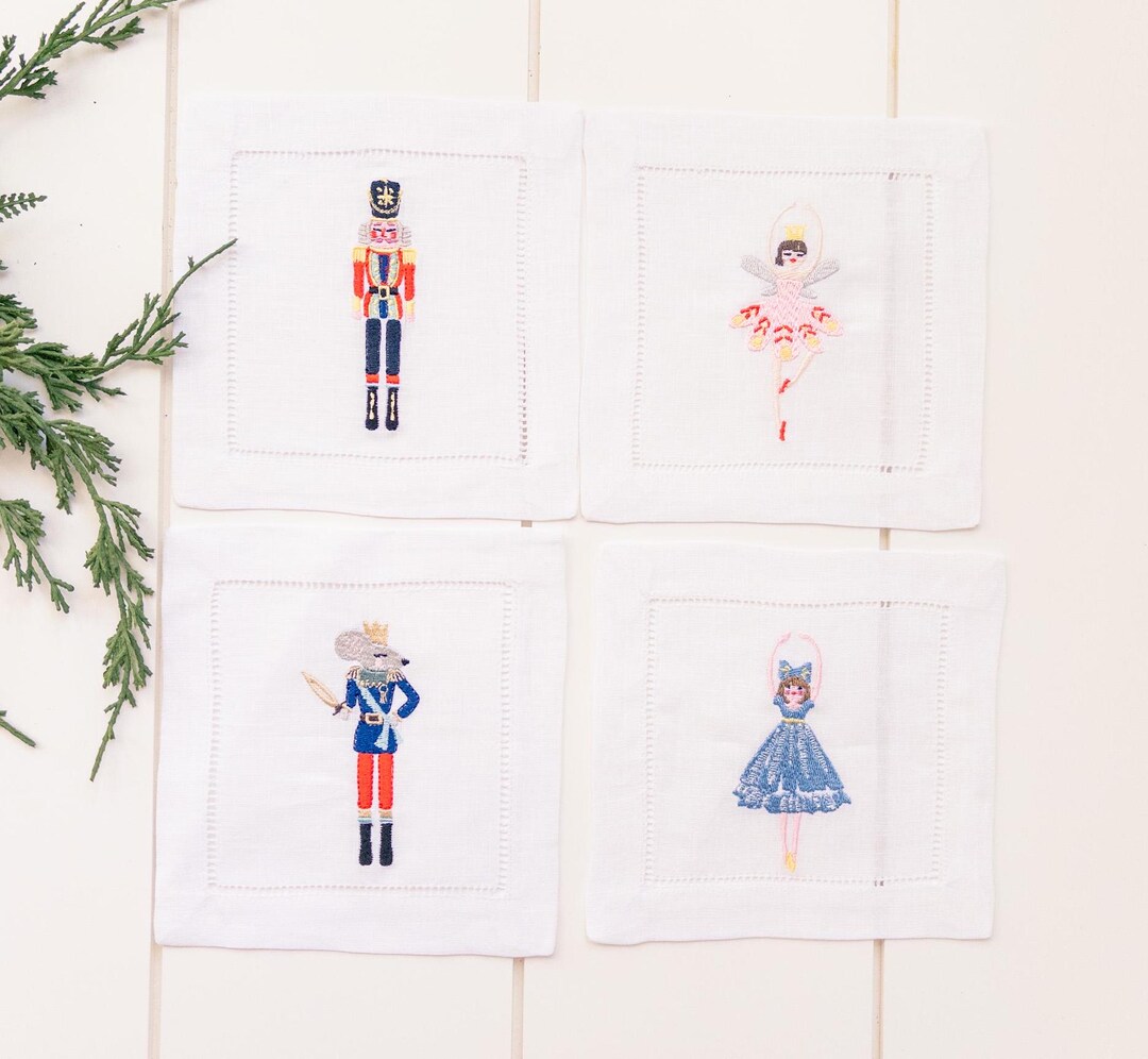 Embroidered Linen Nutcracker Cocktail Napkins - Set of 4 - Etsy