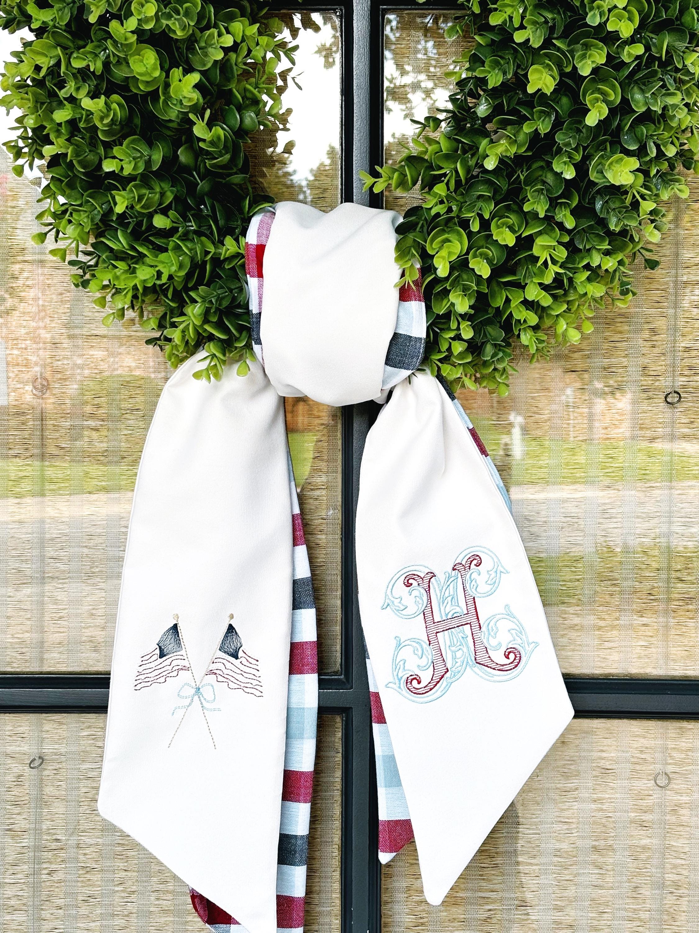 Monogrammed Patriotic Flags Wreath Sash: Embroidered Sunbrella Fabric ...