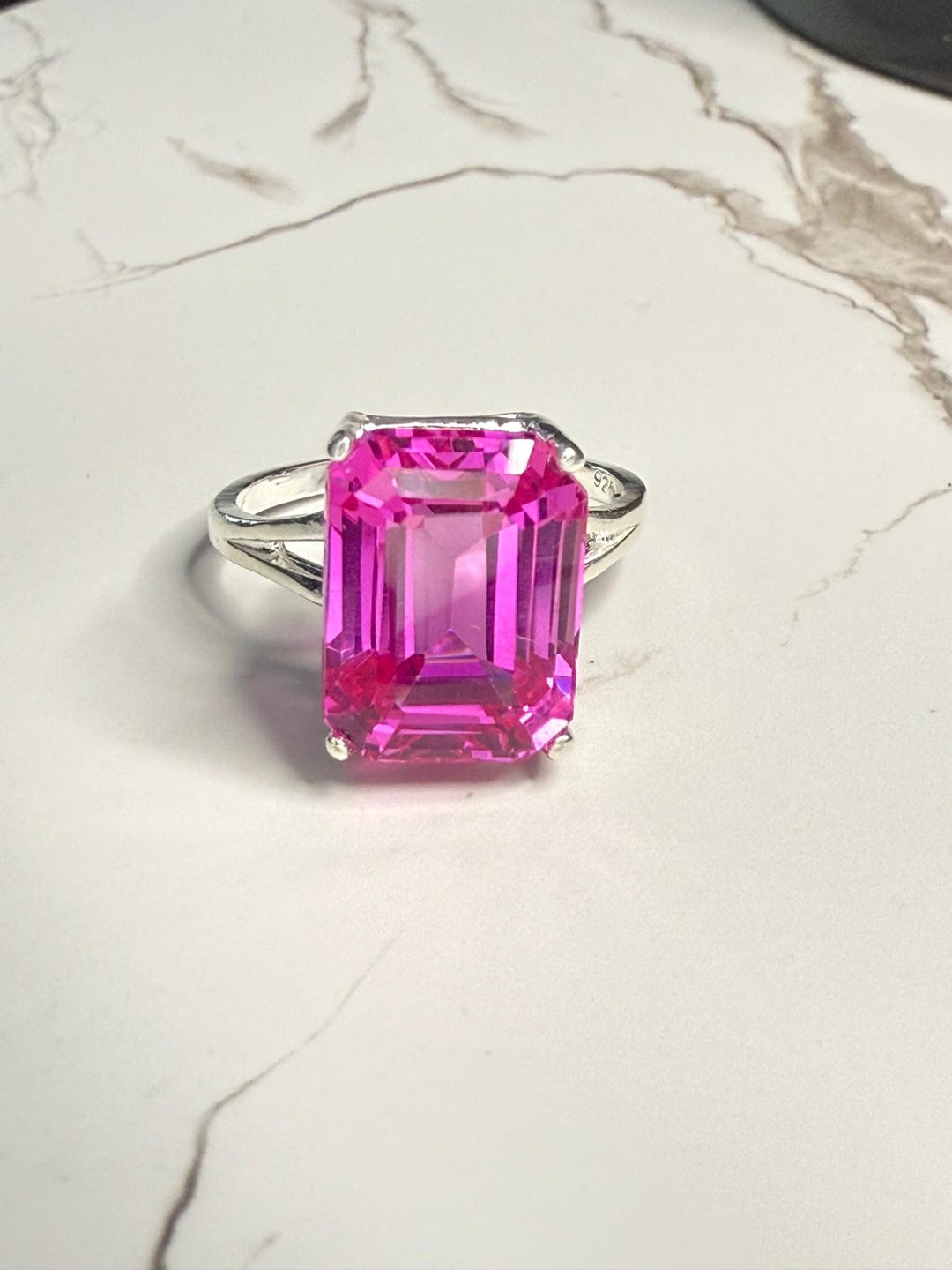 Natural Pink Danburite Radiant Cut 12.85CT. 925 Sterling Silver. Size 8 ...