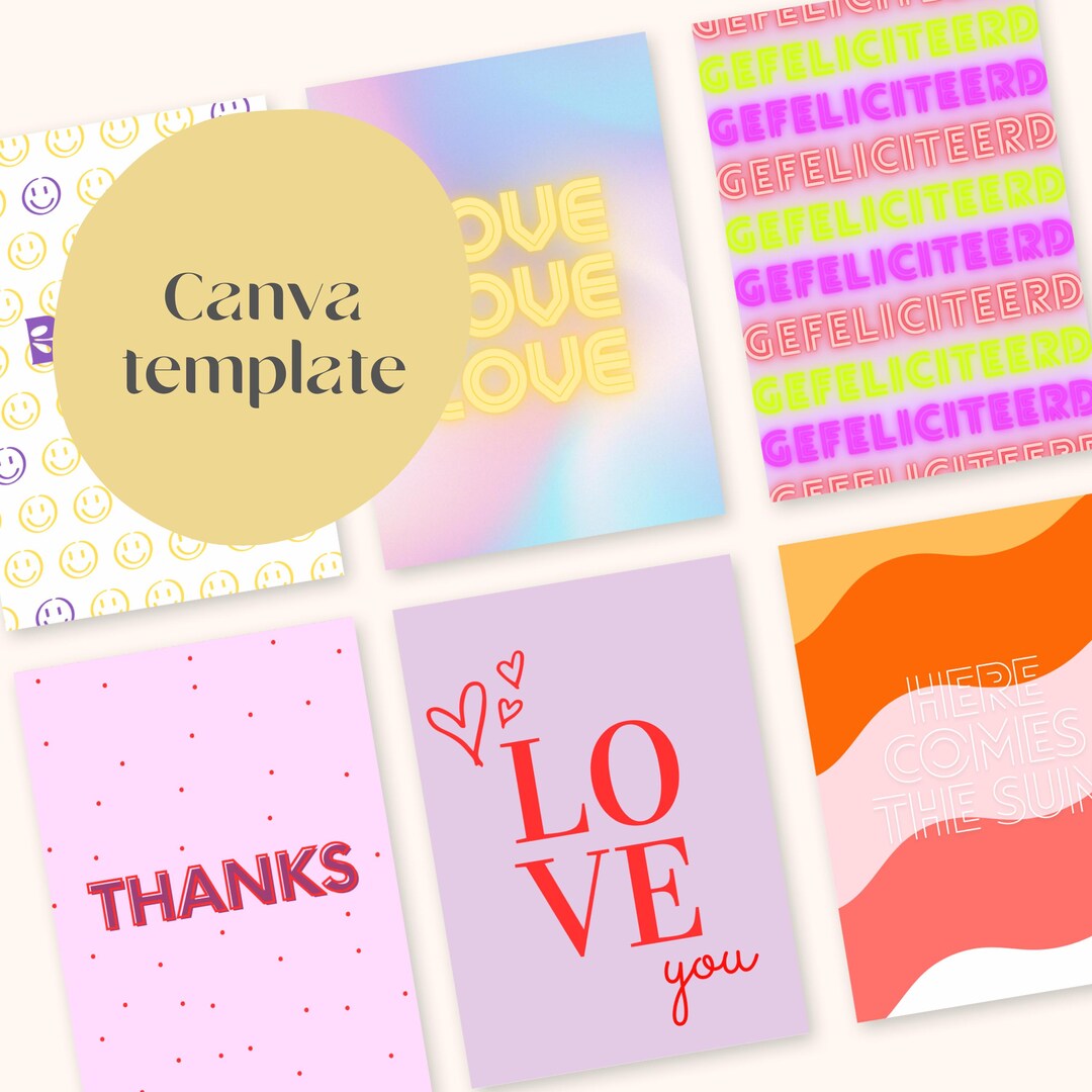 6 Customizable Cards, Canva Templates, Colorful Designs, Editable ...