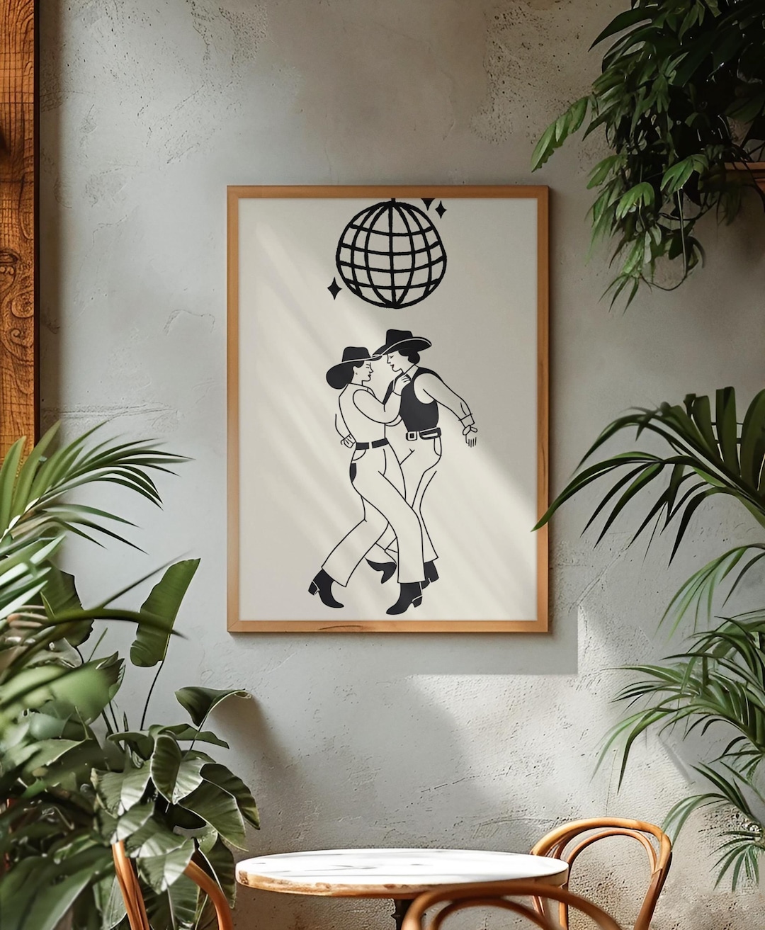 Cowboy and Cowgirl Dancing Under Disco Ball Digital Wall Art Retro ...