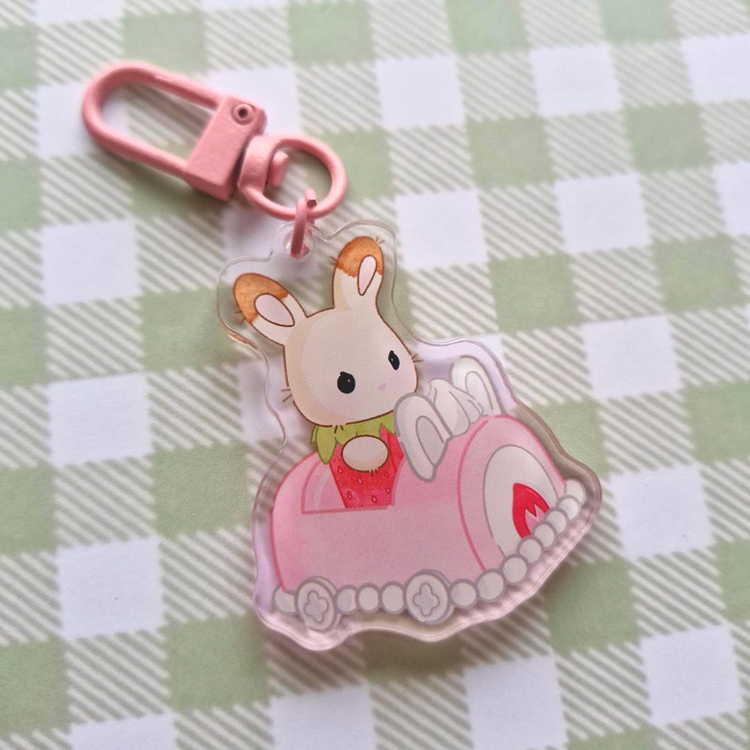 ROAD RAGE | Strawberry Bunny Families Acrylic Keychain - Etsy