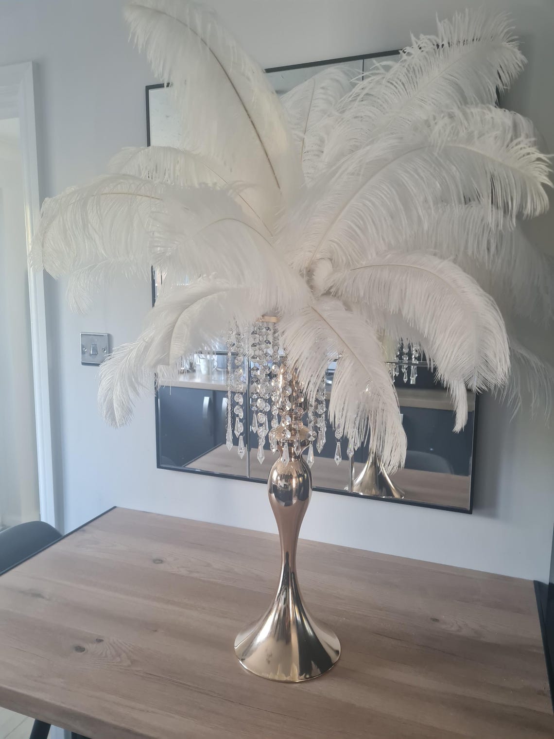 Gold Stand With Crystal Droplets and Real Ostrich Feathers - Etsy