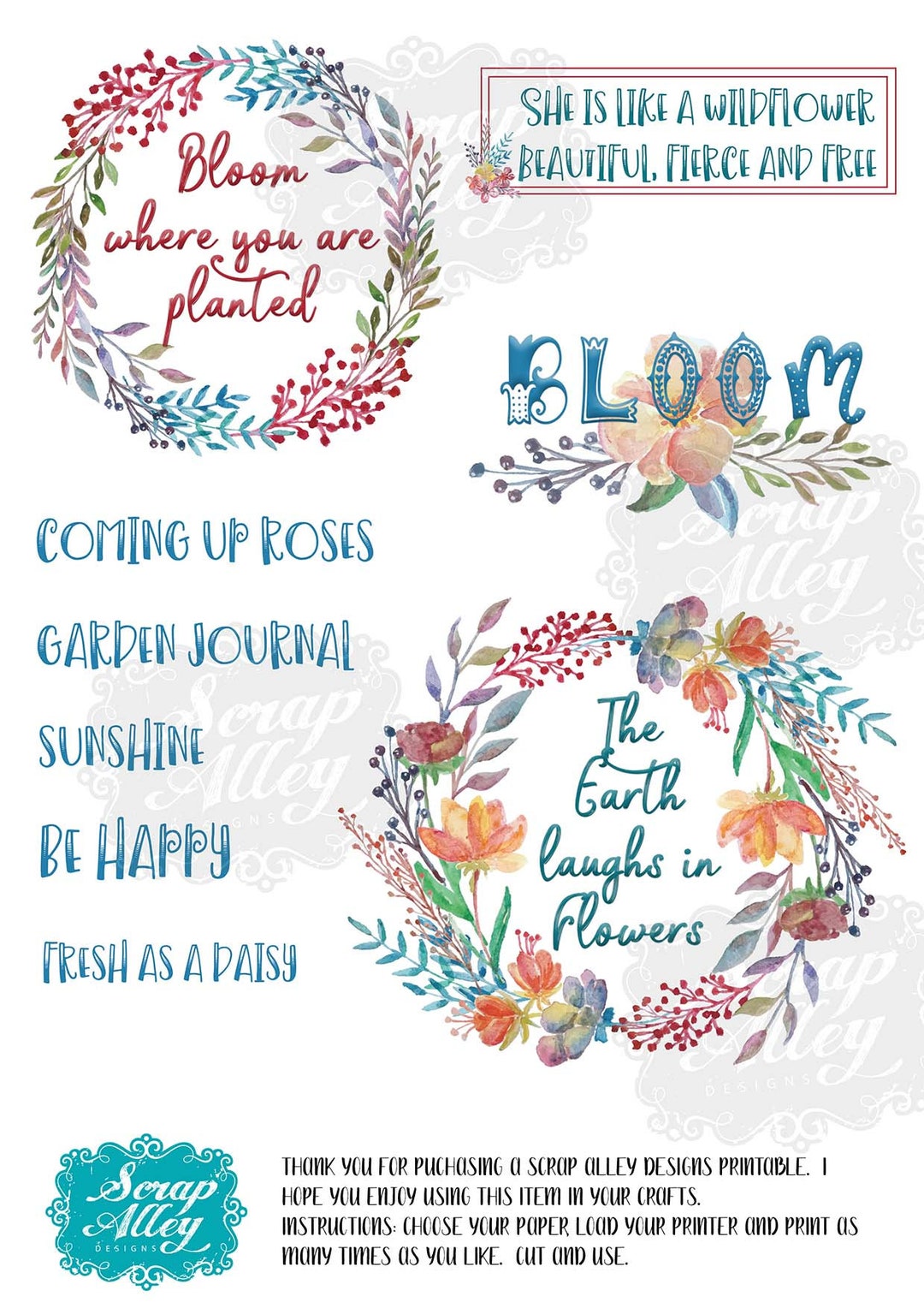 Bloom - A4 Planner Quotes Printable - Journal Quotes With Watercolor ...