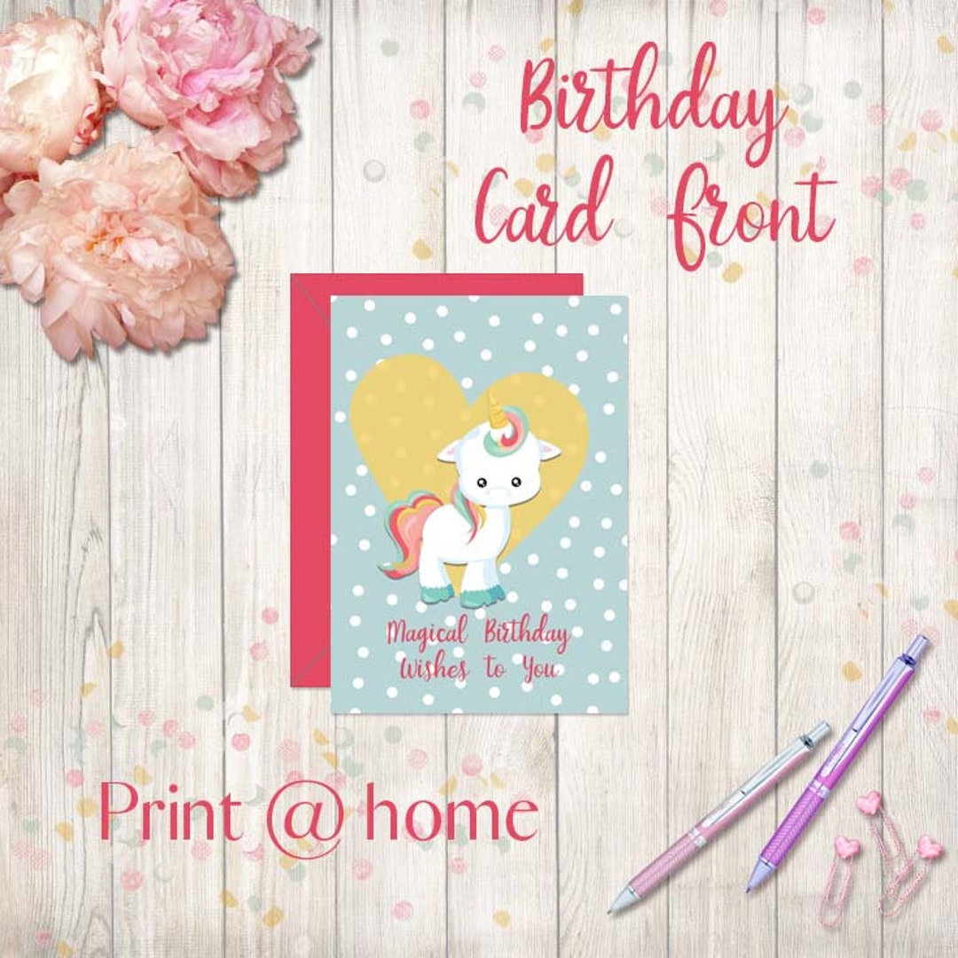 Printable Card Front Magical Unicorn Birthday Wishes Little Girl ...