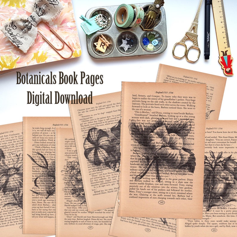 Botanical Book Page Printables Art Journaling Textures - Etsy