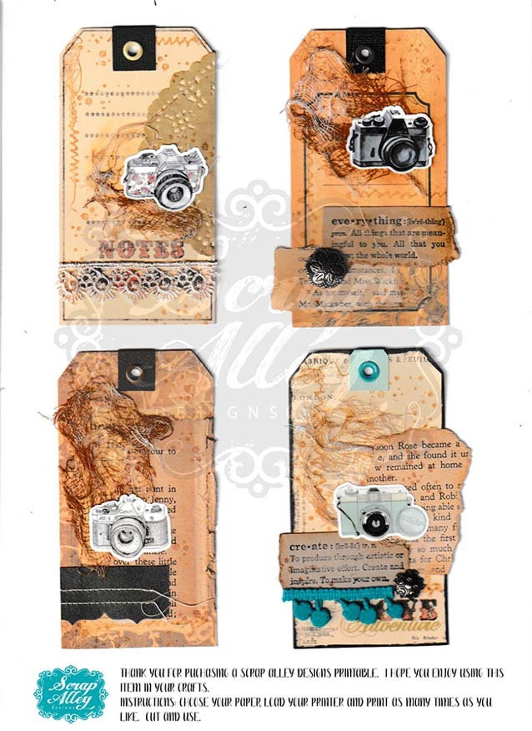 Camera Collage Tag Set Printables Set of 4 Camera, Travel, Photographs ...
