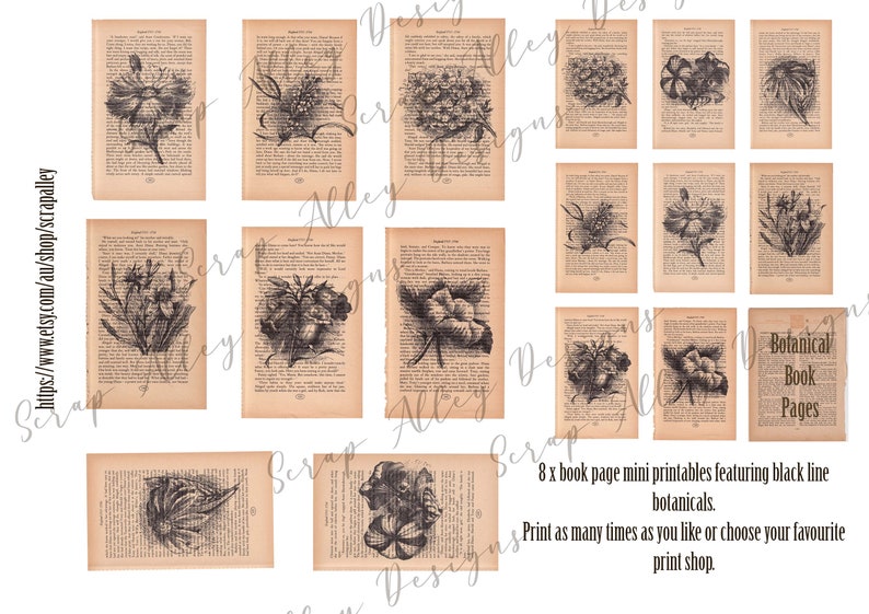 Botanical Book Page Printables Art Journaling Textures - Etsy