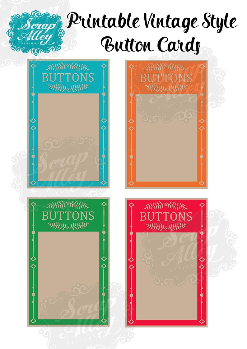 Vintage Style Button Cards - Digital Download - Etsy