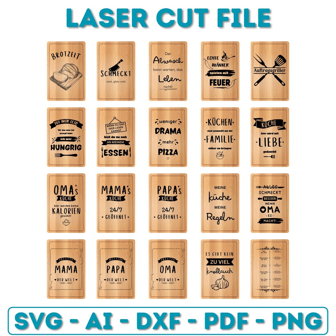 Schneidebrett Vorlage | 20x Bündel | Laser Cut File - SVG | Geschenk ...