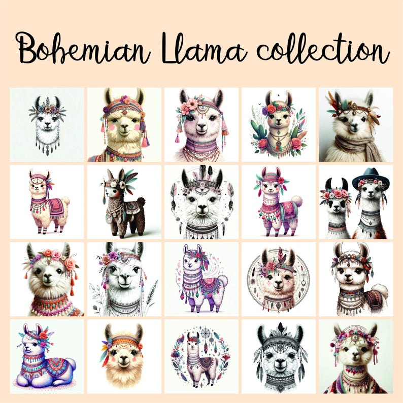 Bohemian Llama Printable Pictures, 20 Pictures - Etsy