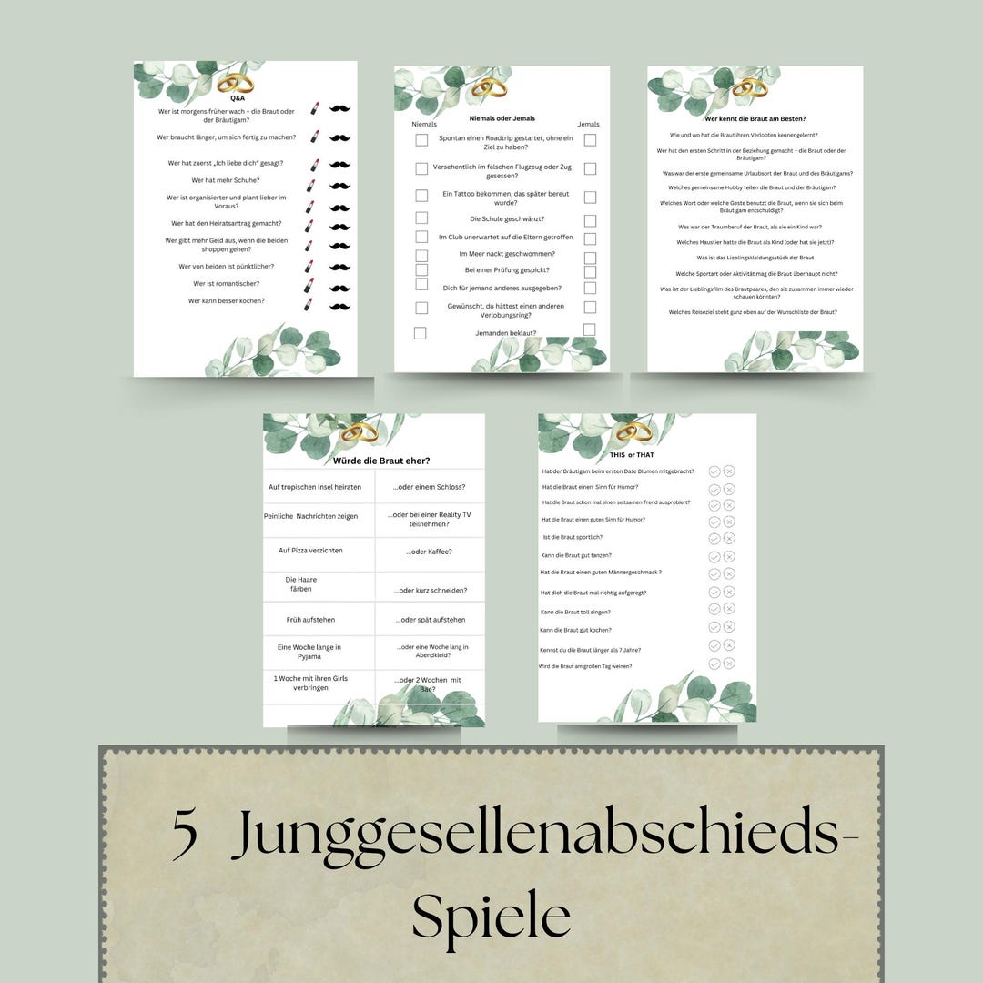 Junggesellenabschied Spiele Bundle Lustige Und Ausdruckbare JGA Spiele ...