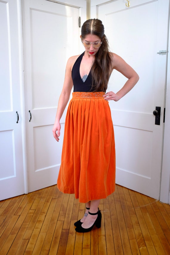 50's Orange Velvet Midi Skirt, 1950's 50's Rhinestone… - Gem