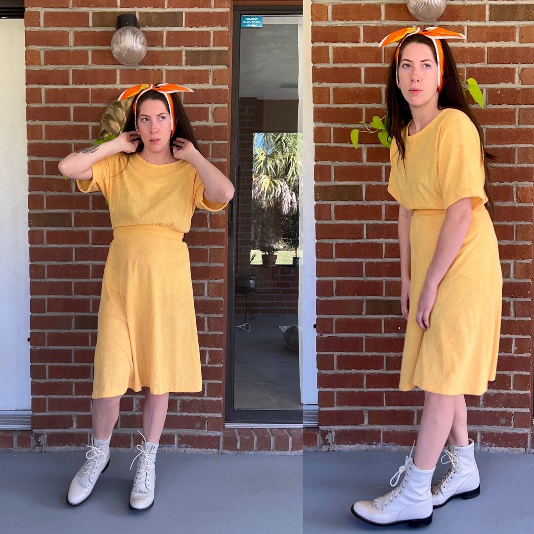 Yellow Comfy 70's 80's Terrycloth Dress Small S Vintage Towel Dress - Etsy