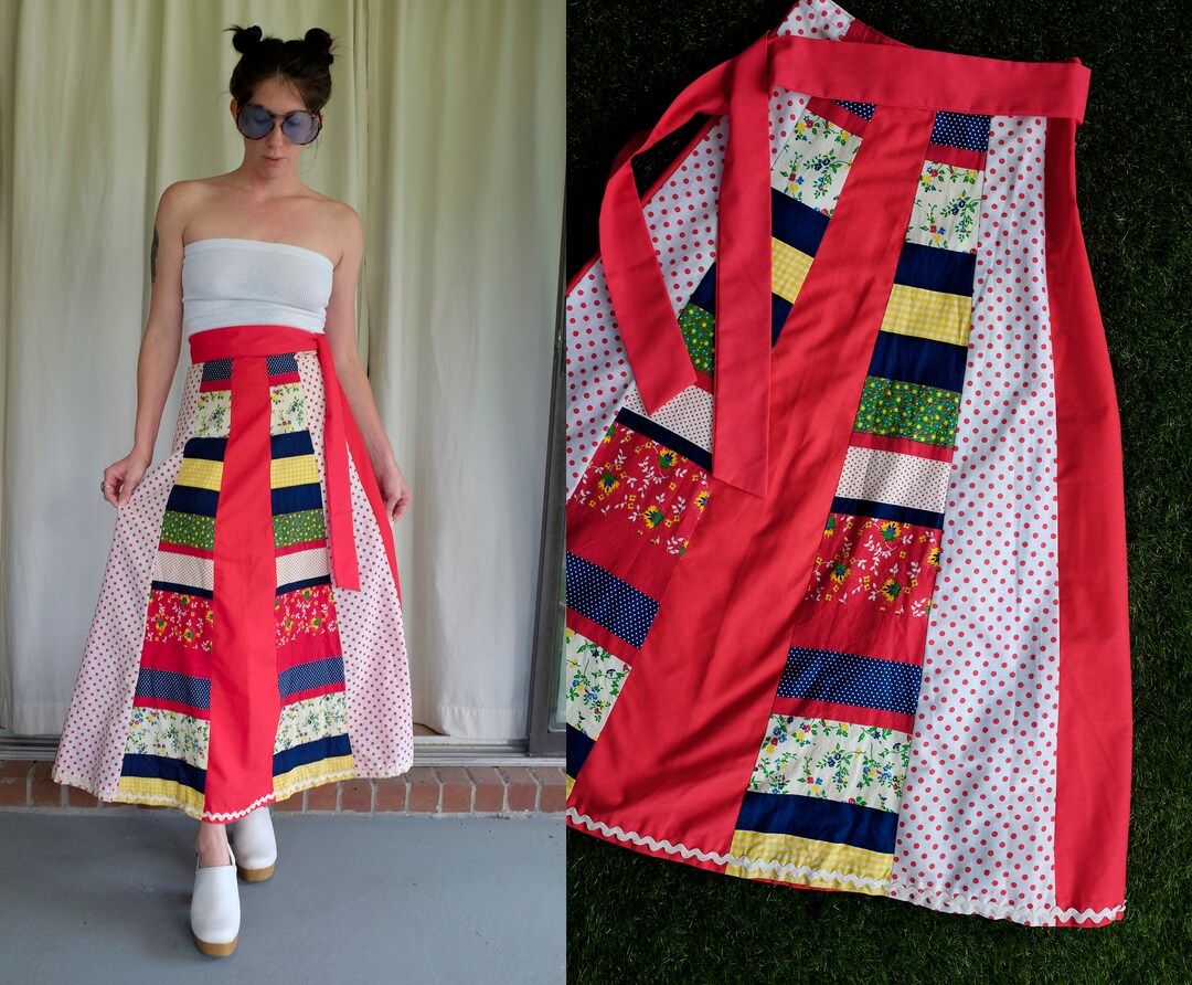 70's Quilted Skirt Small S Broomstick 70's Maxi Skirt Long Colorful ...