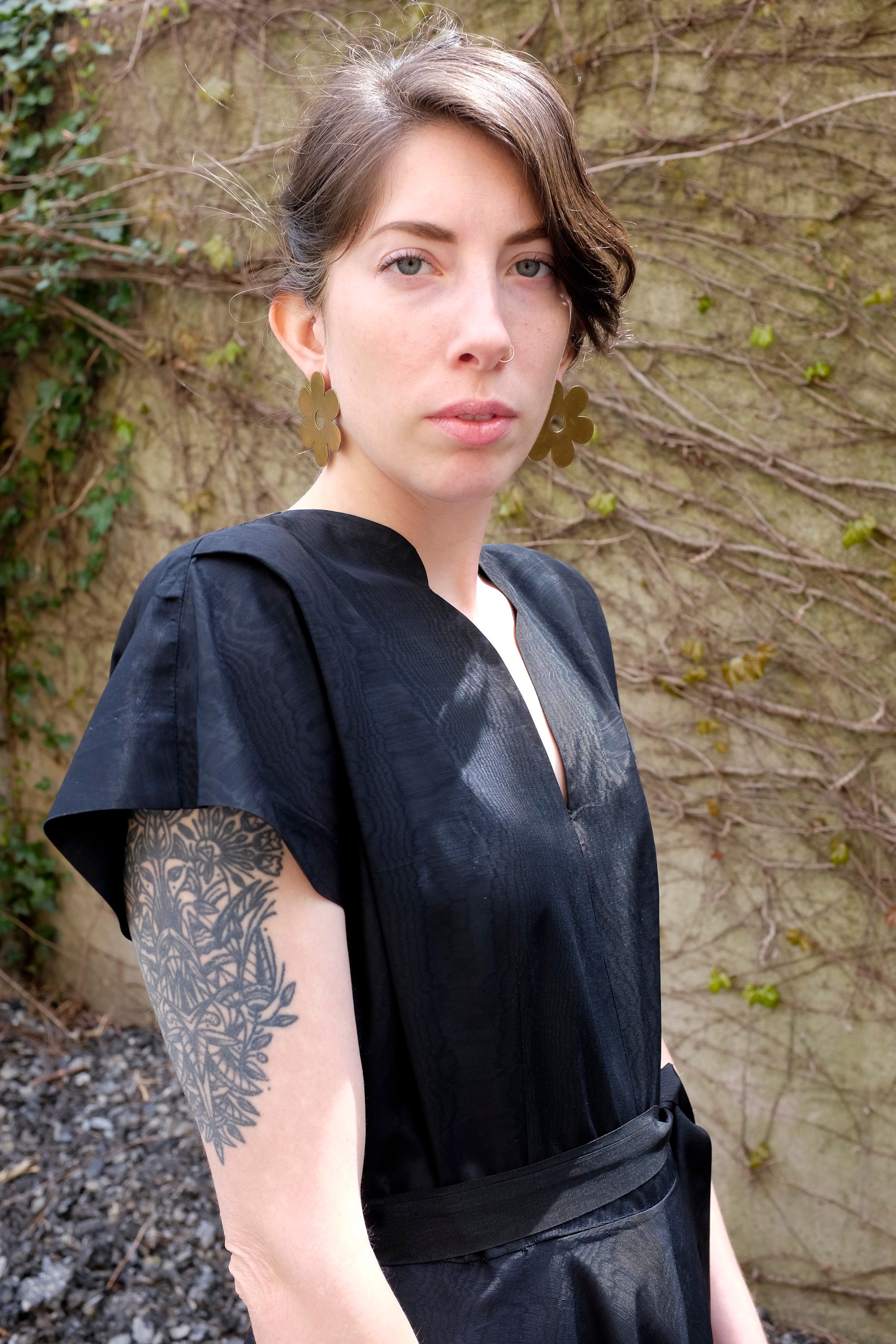 40's Black Peplum Moiré Dress/small/medium | Etsy