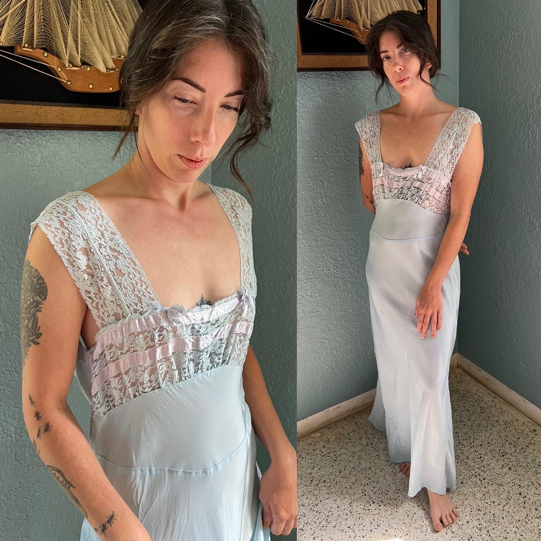 1930's 40's Powder Blue Slip Medium M Antique Negligee Rayon Blue ...