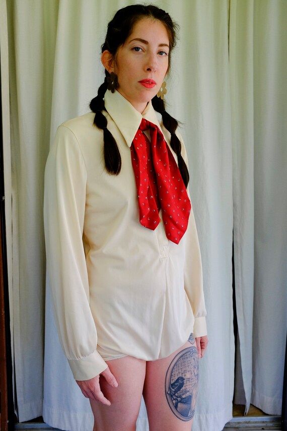 70's Collar Mauve Leotard Vintage Nylon Long Sleeve O… - Gem