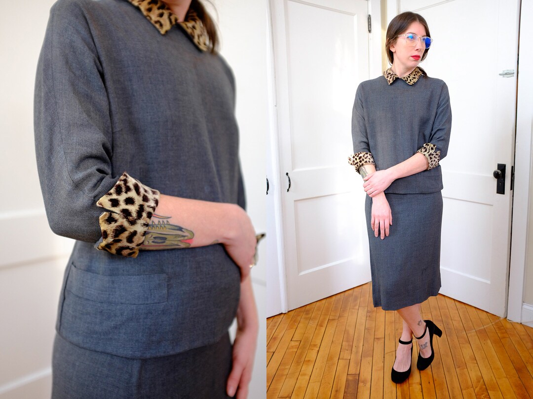 1940's 40's True Vintage Pin up Rockabilly Slate Gray Cheetah Print ...