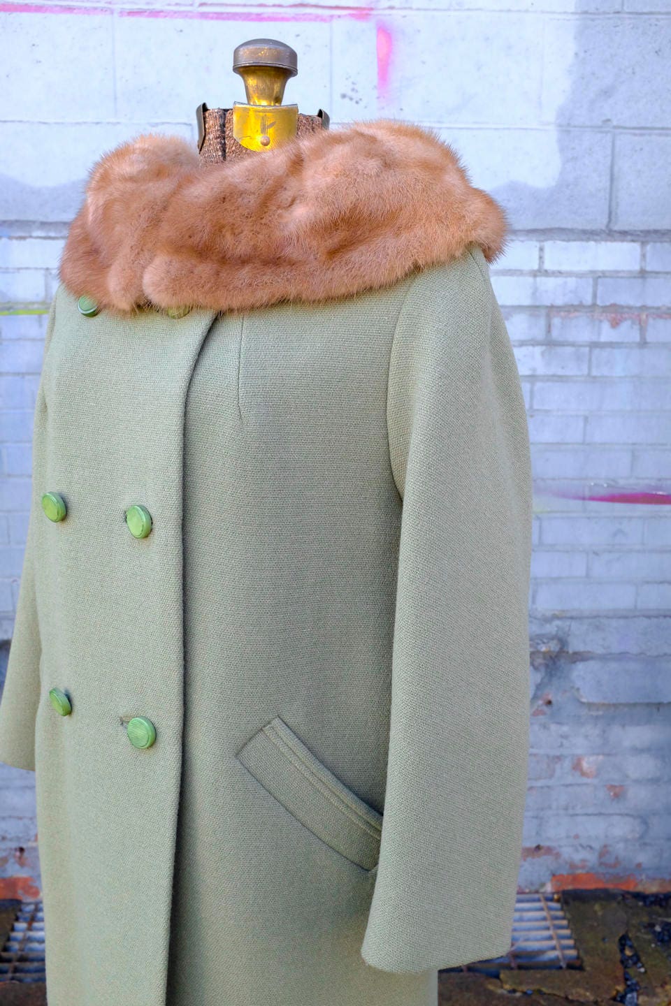 50's Olive Green Cowl Neck Fur Coat-medium | Etsy