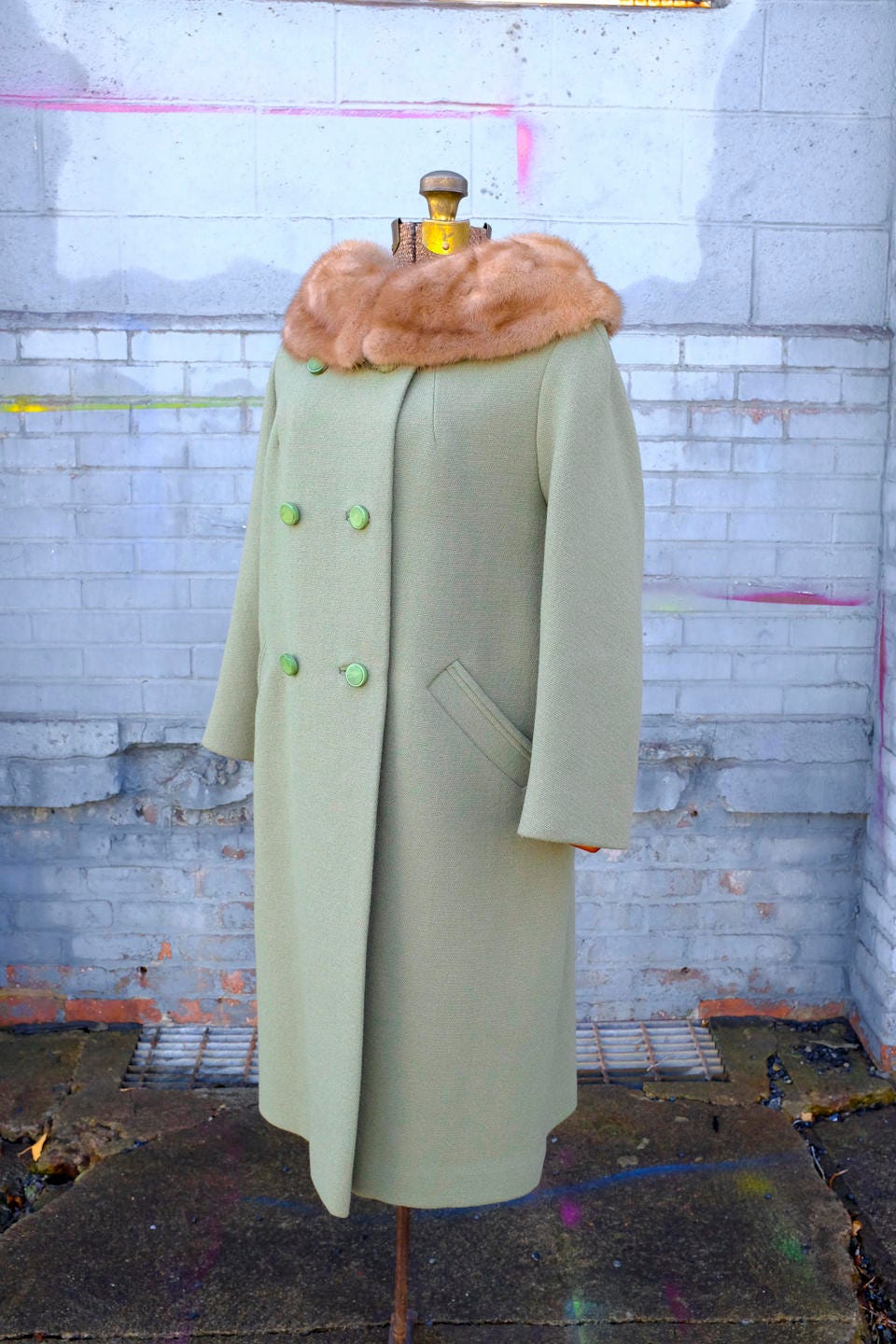 50's Olive Green Cowl Neck Fur Coat-medium | Etsy