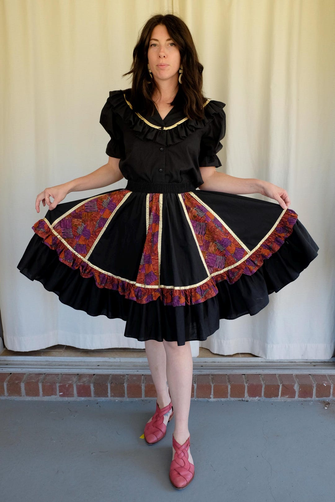 80s Malco Modes Square Dancing Dress 1980's Skirt Set Small S Ruffle ...