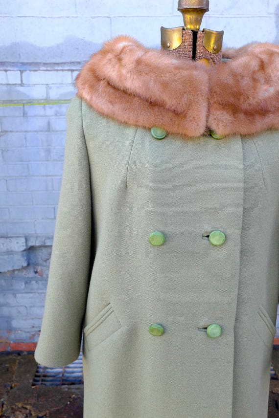 50's Olive Green Cowl Neck Fur Coat-Medium - Gem