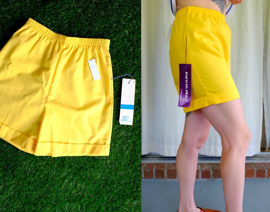 80's NWT Cotton Short Bright Yellow Elastic Waist Short 80's High ...